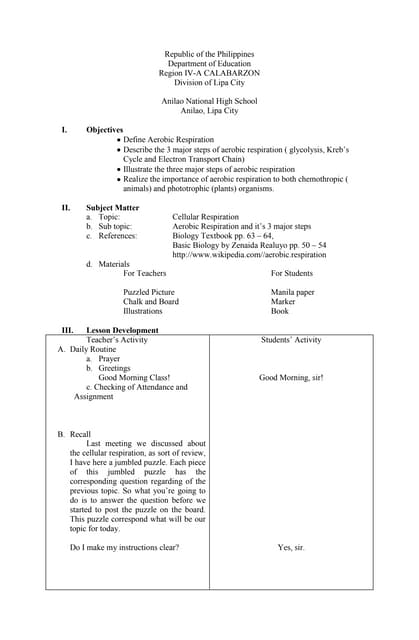 Teaching guide on Cellular respiration | PDF