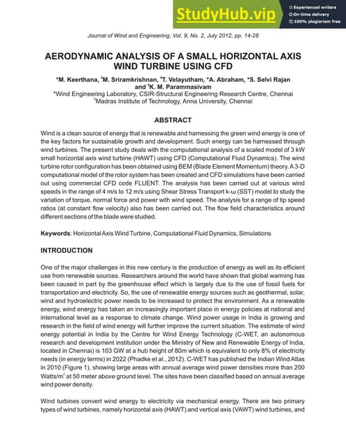 Optimization Of Wind Turbine Blade Design Using Wind Tunnel Testing Ppt