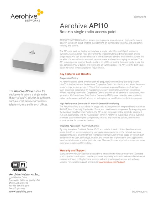 Aerohive AP141 802.11n Dual Radio Access Point | PDF