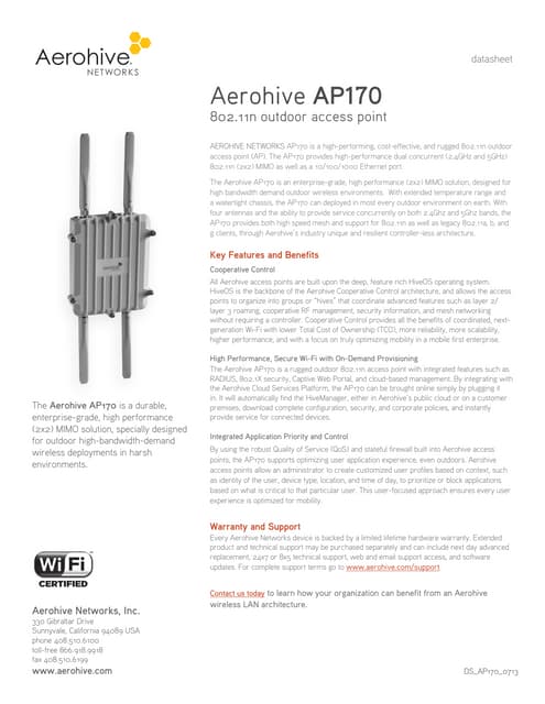 Aerohive AP390 802.11ac Wireless Access Point | PDF | Computer ...