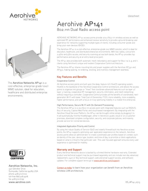 Aerohive AP110 802.11n Wireless Access Point | PDF | Internet | Computing