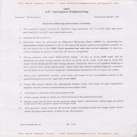 Aerospace engineering (ae) gate previous question paper 2007 download | PDF