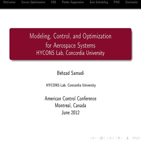 Modeling, Control and Optimization for Aerospace Systems | PPT