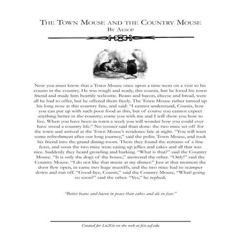 The Town Mouse and The Country Mouse Story | PDF