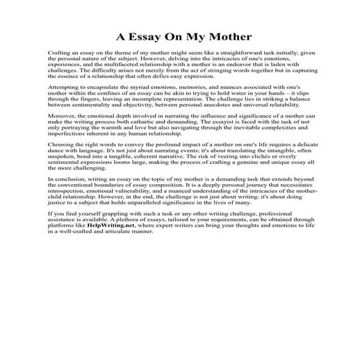A Essay On My Mother | PDF