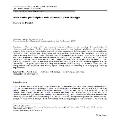 Aesthetic principles for instructional design patric parrish | PDF