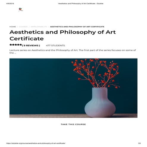 Aesthetics and Philosophy of Art Certificate - Edukite | PDF