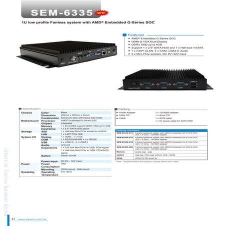 Aewin fanless system sem6335 amd embedded g series | PDF