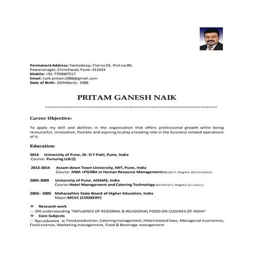 Pritam Naik Resume | DOCX | Business Administration | Business