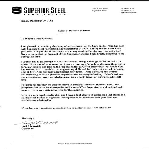 Reference Letter Lucky-Superior Steel | PDF