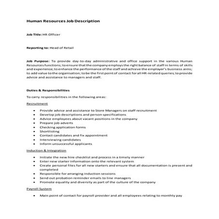 HR Officer Job Description | DOCX
