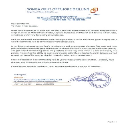 Paul Sutherland - reference letter | PDF