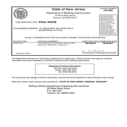 NJ Insurance License | PDF