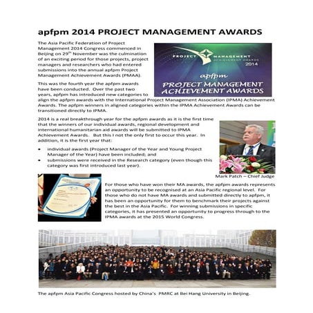 apfpm 2014 Project Management Achievement Awards | PDF