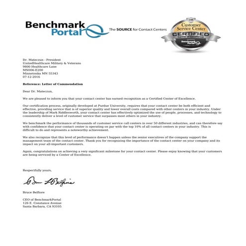 CEO Benchmark Portal Letter | PDF