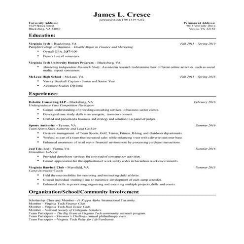 James Cresce Final Resume - Fall 2016 | DOCX