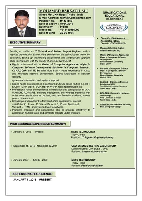 Ben Resume updated 2015 | DOC | IT and Internet Support | Internet