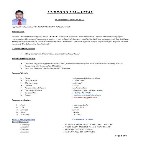 MOHD.J.ALAM CURRICULUM-VITAE | PDF