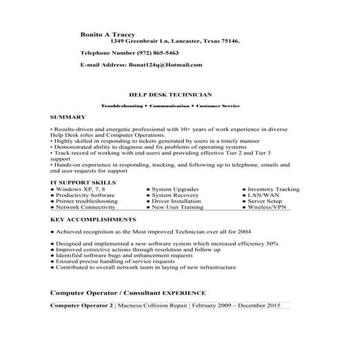 Bonito Tracey Updated Resume'.DOC
