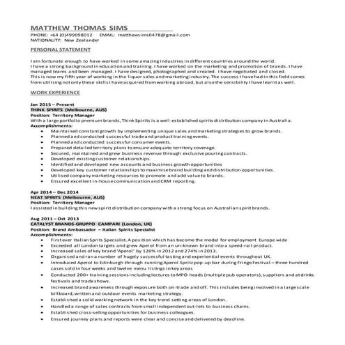 Matthew Sims CV 2016 | PDF