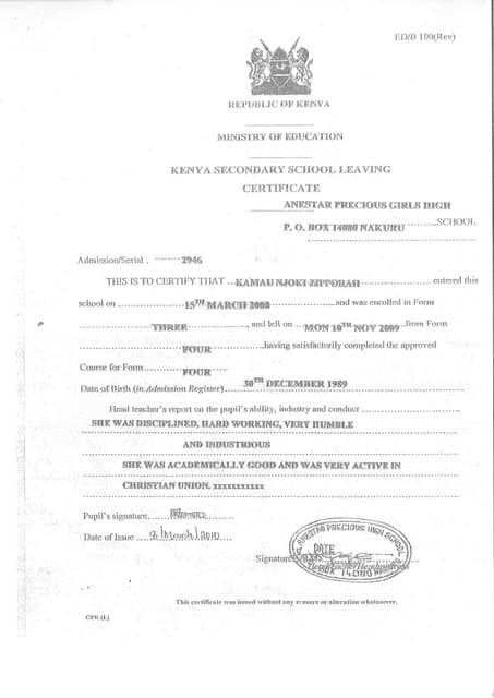 KCPE certificate | PDF