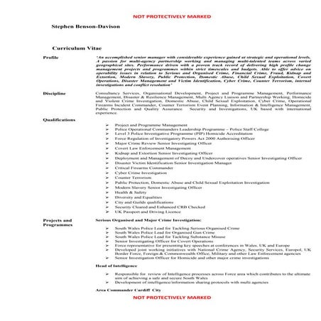 Stephen Benson-Davison Curriculum Vitae 2 | DOC | Crime & Harmful Acts to Individuals, Society ...