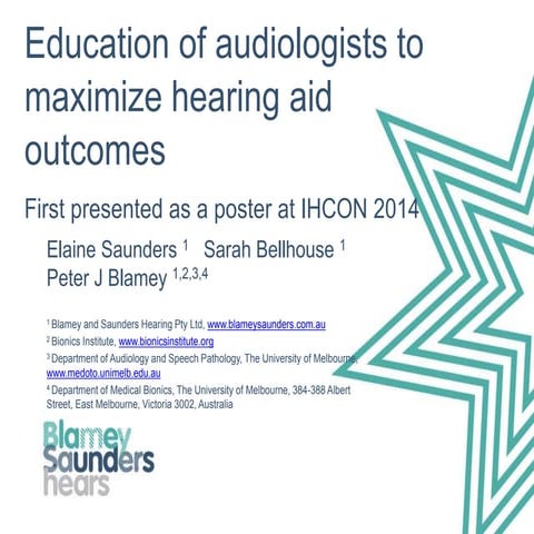 Education of audiologists to maximize hearing aid outcomes | PPT