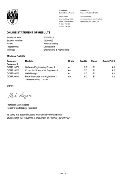 Academic transcript 2016 | PDF