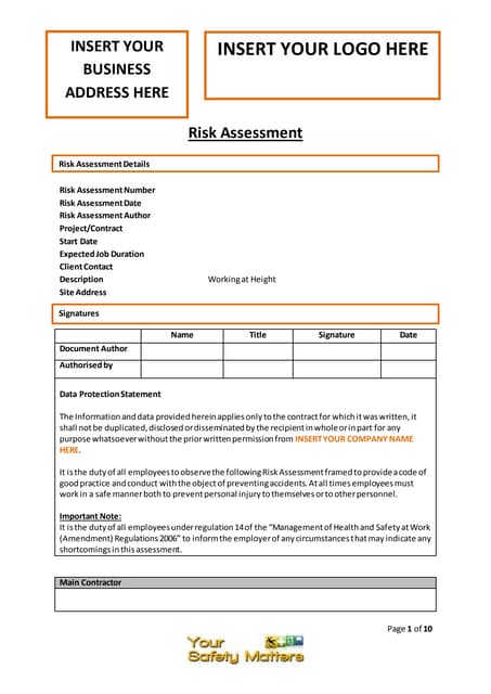 Painting risk assessment template | DOCX