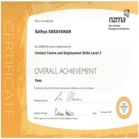 NZMA certificate | PDF