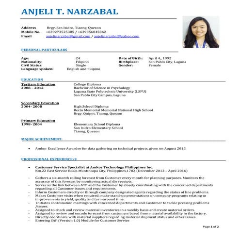 Jelai's CV_2016 | PDF
