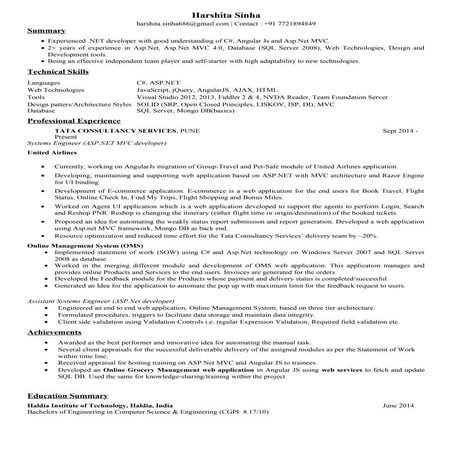 Harshita_Sinha_2.2_years_exp_.NET_MVC_Developer | PDF