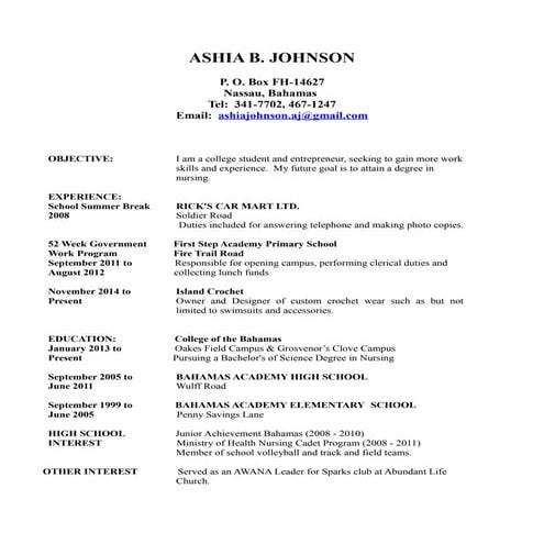 Ashia J Resume | DOC