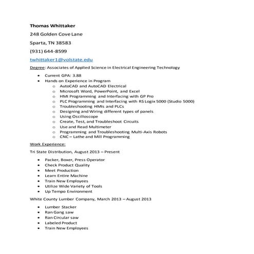Thomas Whittaker Resume | DOCX