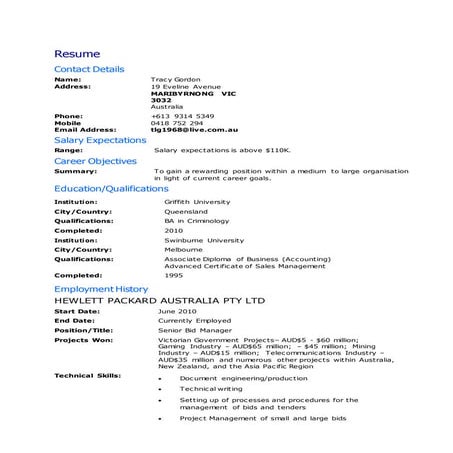 Curriculum Vitae - Tracy Gordon - November 2014 | PDF