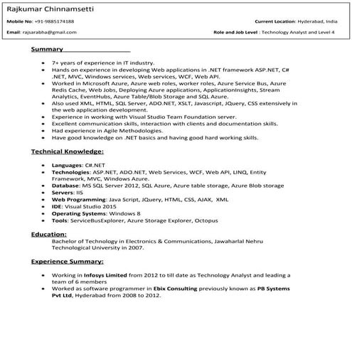 7+ Years.Net Resume | DOC | Web Development | Internet