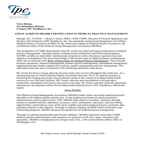 B. Gouin CMPE Press Release | PDF