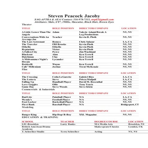 Steven Peacock Jacoby Actor Resume-2016 1A | DOCX