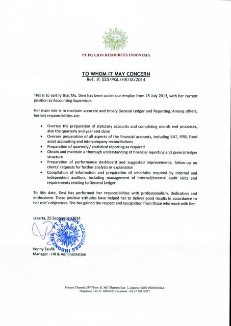 Reference Letter KPMG | PDF