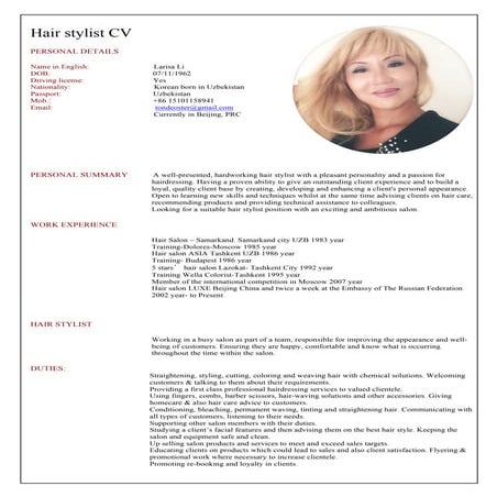 Hair stylist CV | PDF