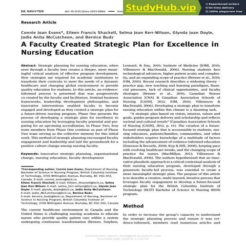 A Faculty Created Strategic Plan For Excellence In Nursing Education | PDF