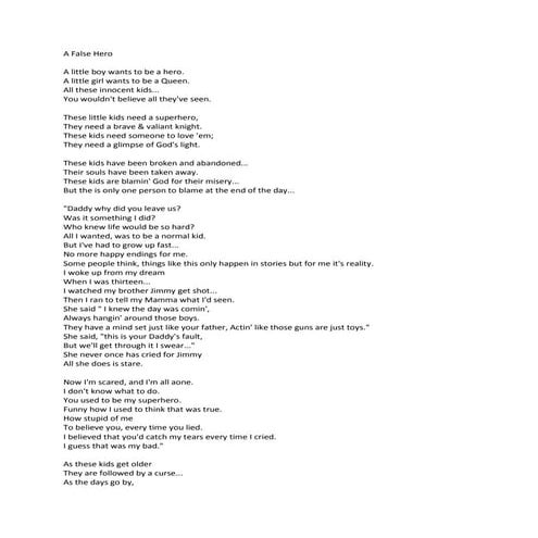 A false hero | DOCX | Parenting Children Aged 4-11 | Parenting