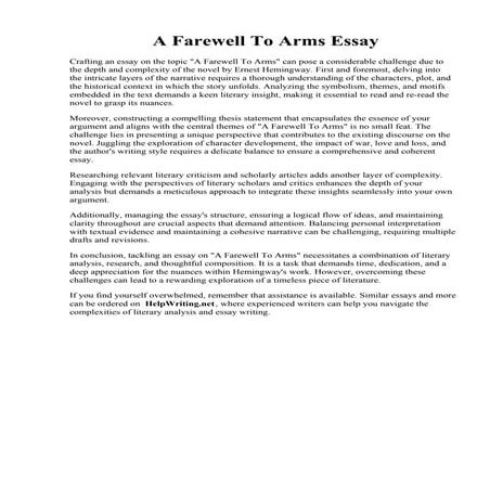 A Farewell To Arms Essay | PDF