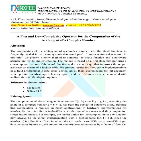 A Fast And Low Complexity Operator For The Computation Of The Arctangent Of A Complex Number Pdf