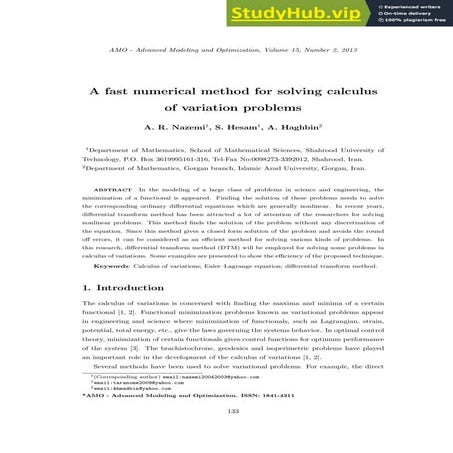 A Fast Numerical Method For Solving Calculus Of Variation Problems Pdf