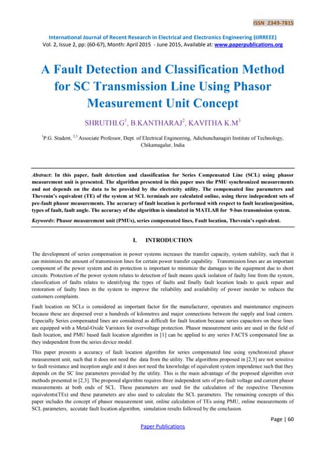 DETECTION OF UNSYMMETRICAL FAULTS IN TRANSMISSION LINES USING PHASOR MEASUREMENT UNITS | PDF