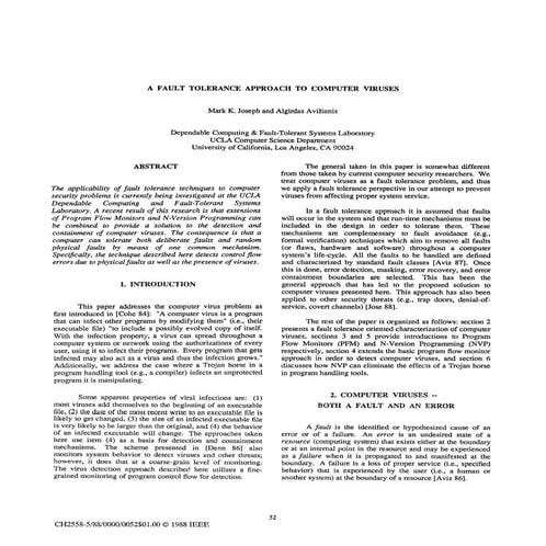 A Fault Tolerance Approach To Computer Viruses Pdf Computing