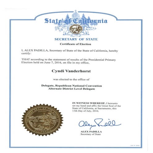 certificate of election as delegate RNC 2016 | PDF