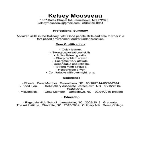 Kelseys Resume | RTF