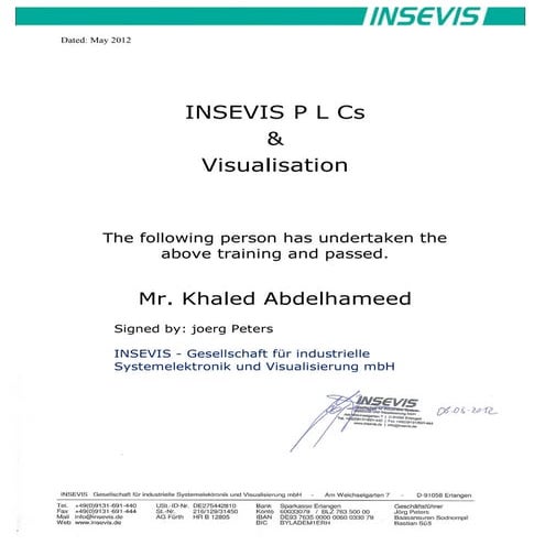 insevis Certificate | PDF